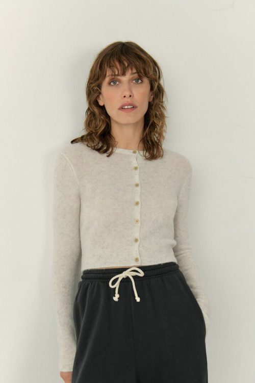 Violine, bleuet eller ecru ull/alpakka-miks kort cardigan American ...