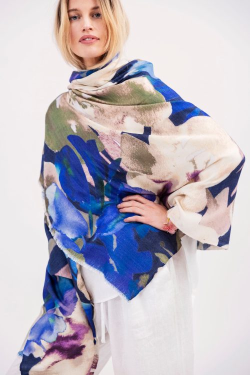 Mønstret cashmere/ull/bomull skjerf Katrin Uri – 900 botanical garden scarf